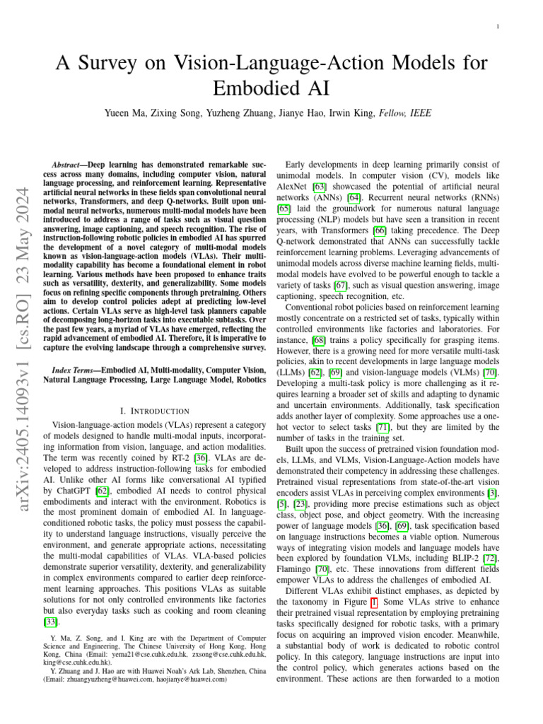 A Survey On Vision-Language-Action Models For Embodied AI | PDF | Artificial Intelligence ...