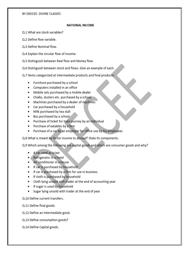 National Income Theory Questions | PDF | Gross Domestic Product | Income