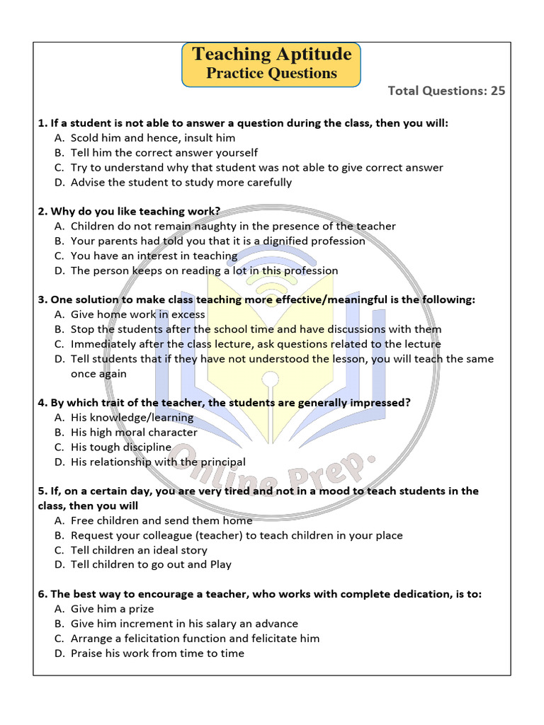 Teaching Aptitude Quiz | PDF | Teachers | Lecture