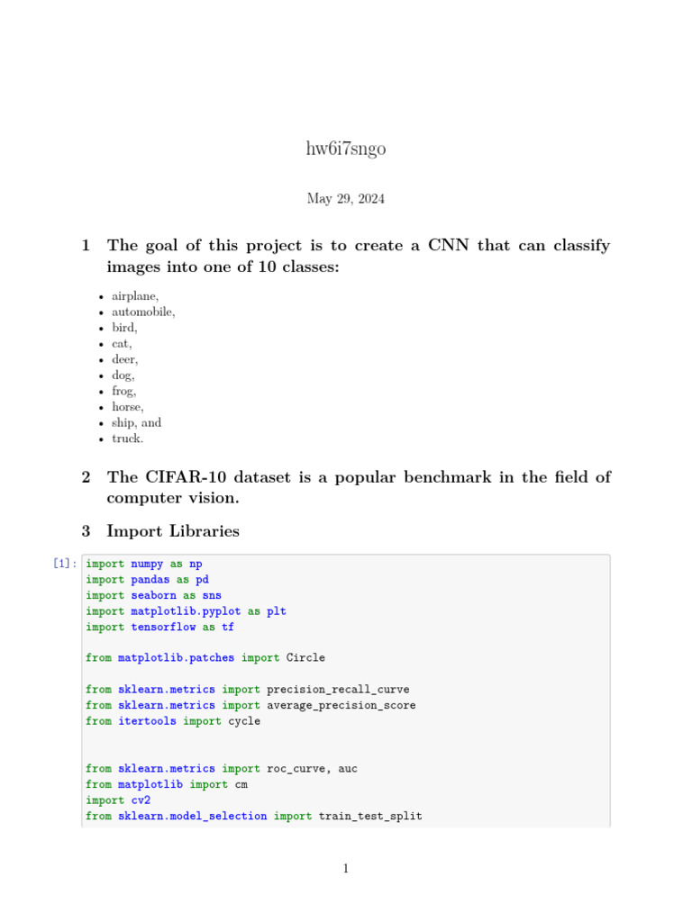 CIFAR-10 CNN Image Classification | PDF | Receiver Operating Characteristic