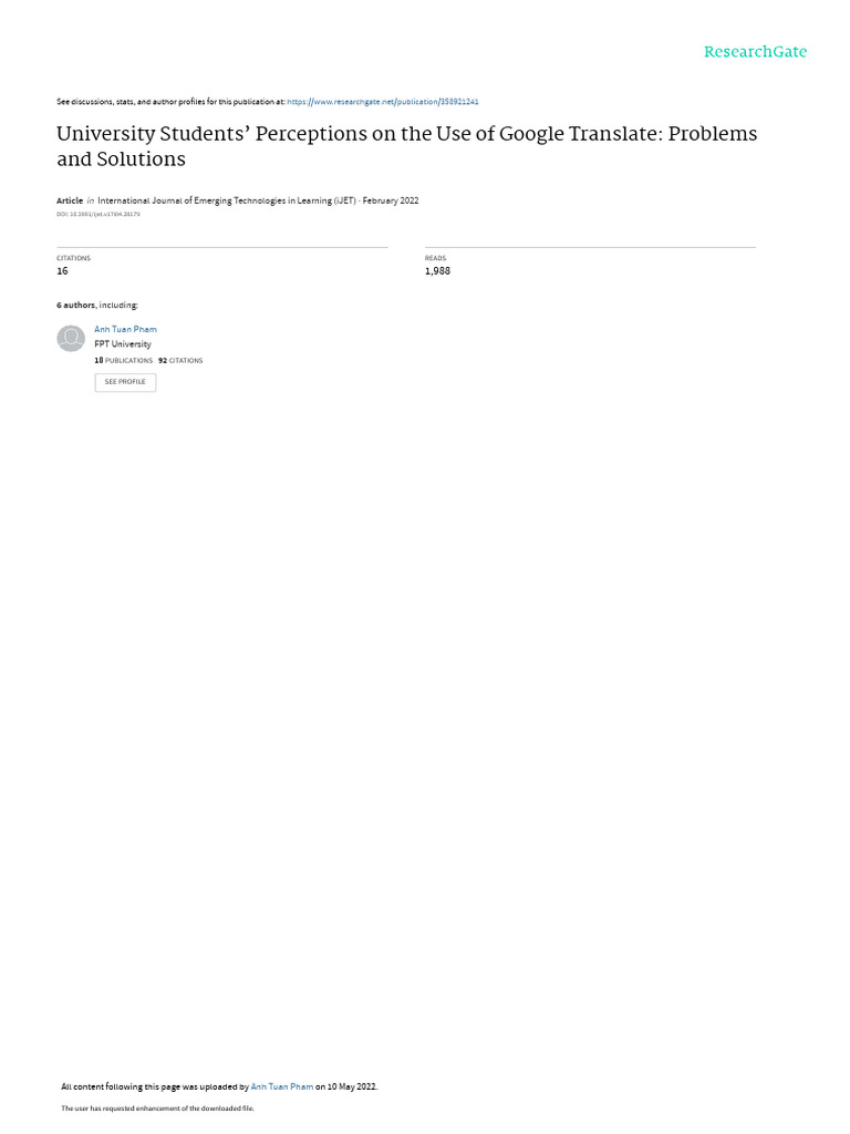 University Students' Perceptions On The Use of Google Translate ...