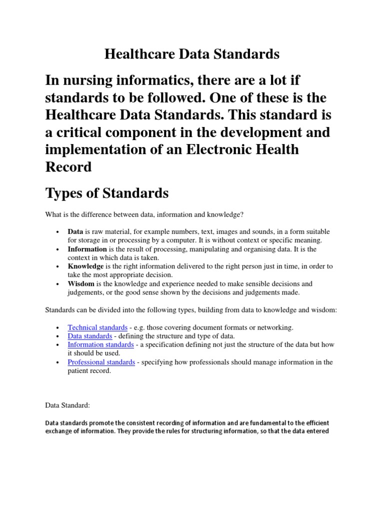 Healthcare Data Standards | PDF | Health Care | Medicine