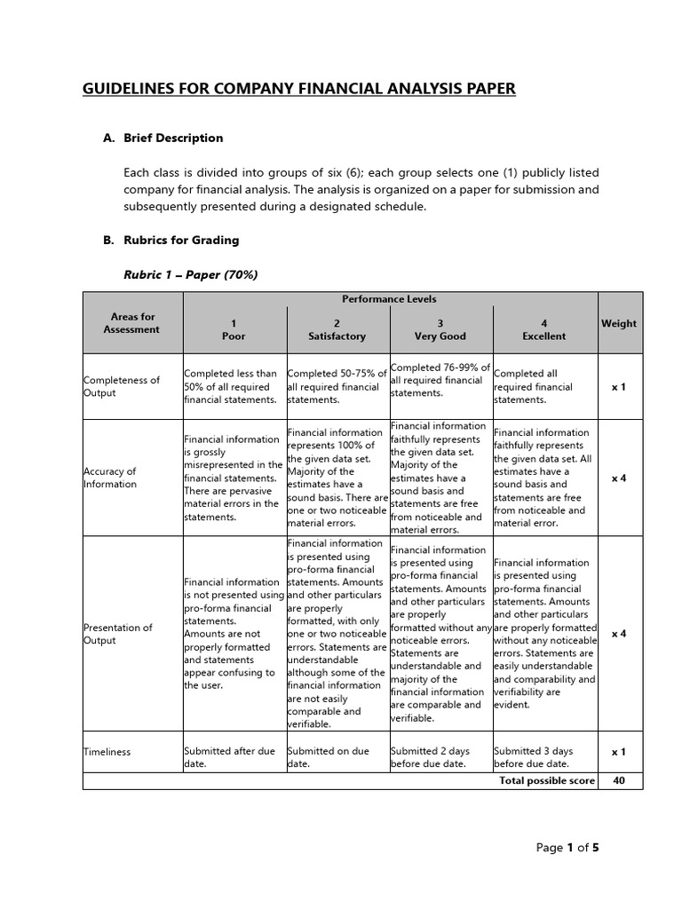 Guidelines For Company Financial Analysis Paper | PDF | Equity (Finance ...