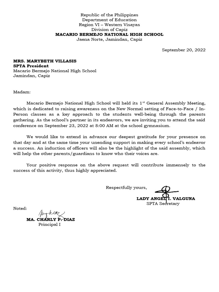 PTA Letter | PDF