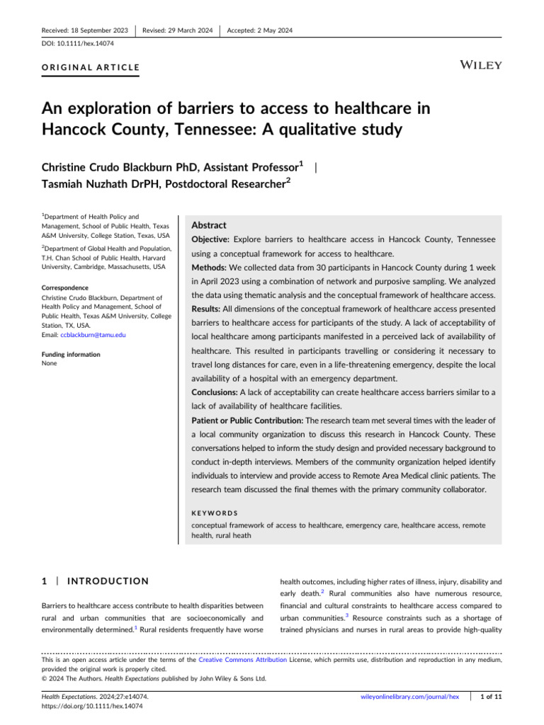 Barriers to Healthcare Access in Hancock County | PDF | Health Care ...