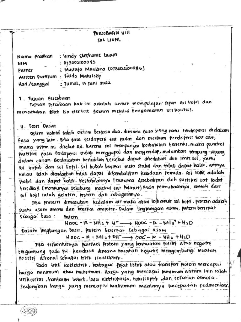 Laporan Sol Liofil Kel 4 - Vindy 043 & Mustafa 036 | PDF