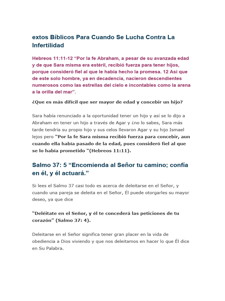 Extos Bíblicos para Cuando Se Lucha Contra La Infertilidad | PDF ...