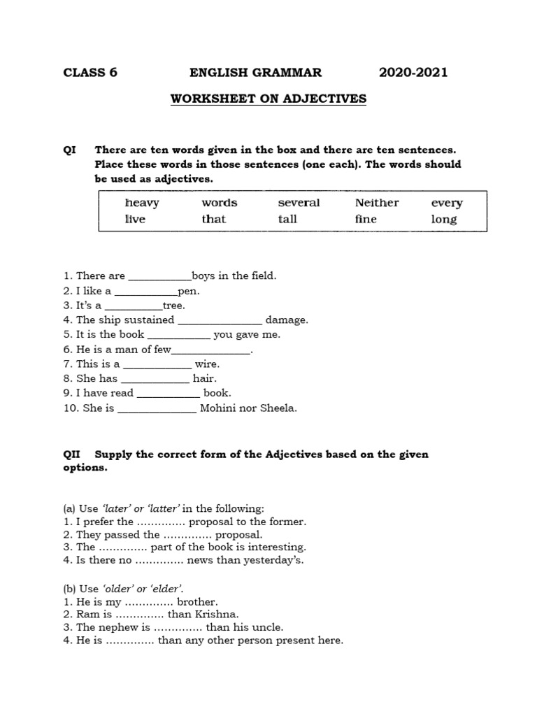 Adjectives Worksheet | Download Free PDF | Syntax | Grammar Adjectives Worksheet | Download Free PDF | Syntax | Grammar