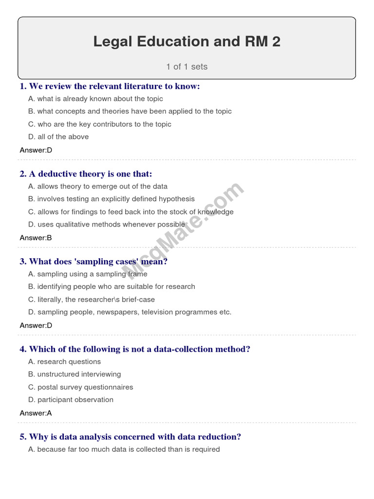 Legal-Education-And-Rm-Ii (Set 1) | PDF | Sampling (Statistics) | Qualitative Research