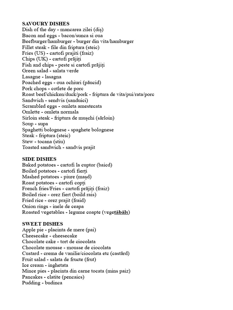Types of Dishes (Menu Guide) | PDF