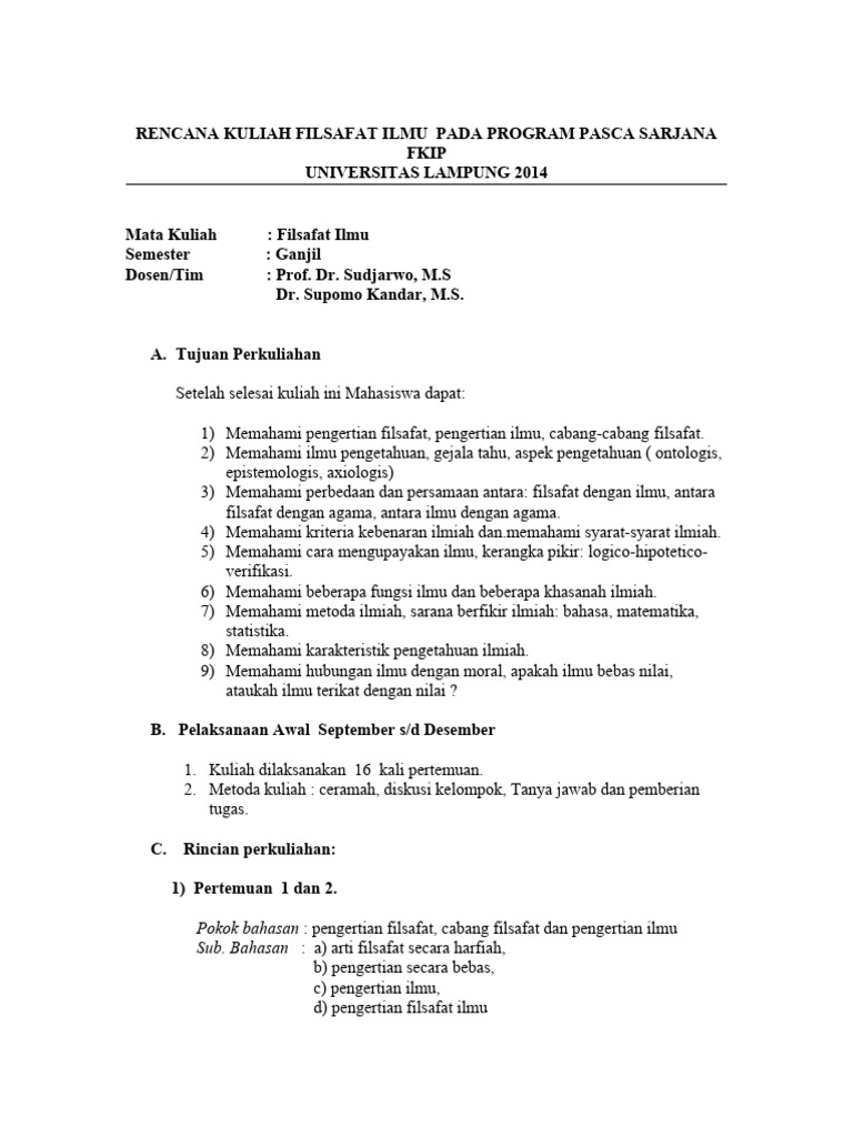 Rencana Kuliah Pada Program Pasca Sarjana | PDF