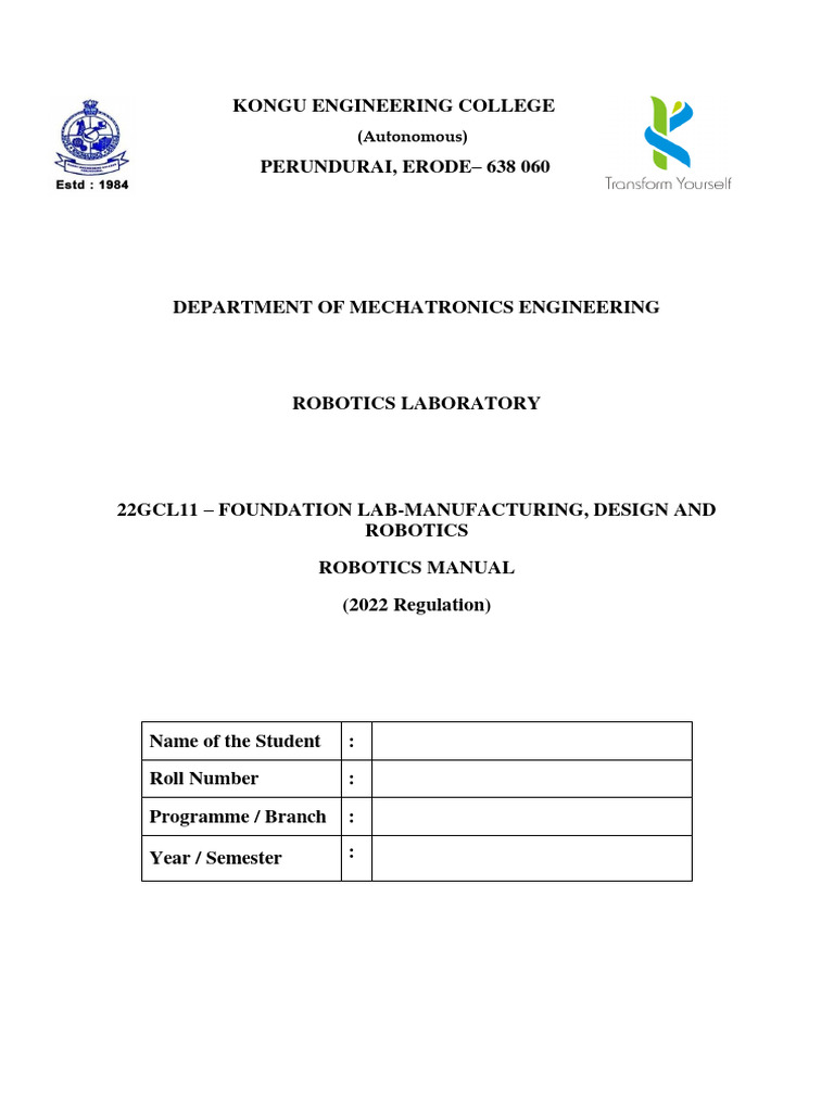 Foundation Lab-1 Robotics Manual | PDF | Numerical Control | Robot