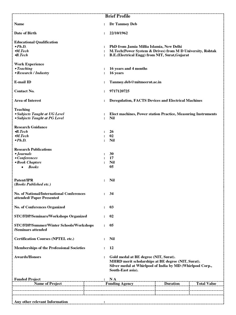 Brief Profile | PDF | Electricity Generation | Electrical Engineering
