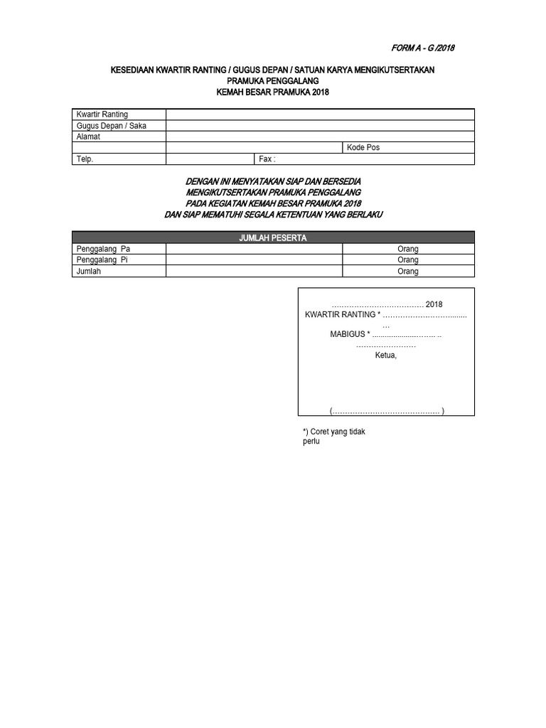 Format Penggalang KB 2018 | PDF