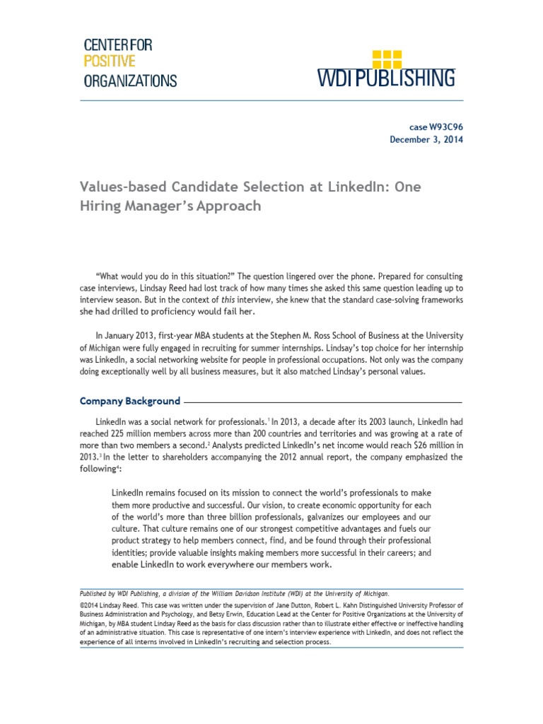 Value Based Candidate Selection | PDF | Linked In | Compassion Value Based Candidate Selection | PDF | Linked In | Compassion