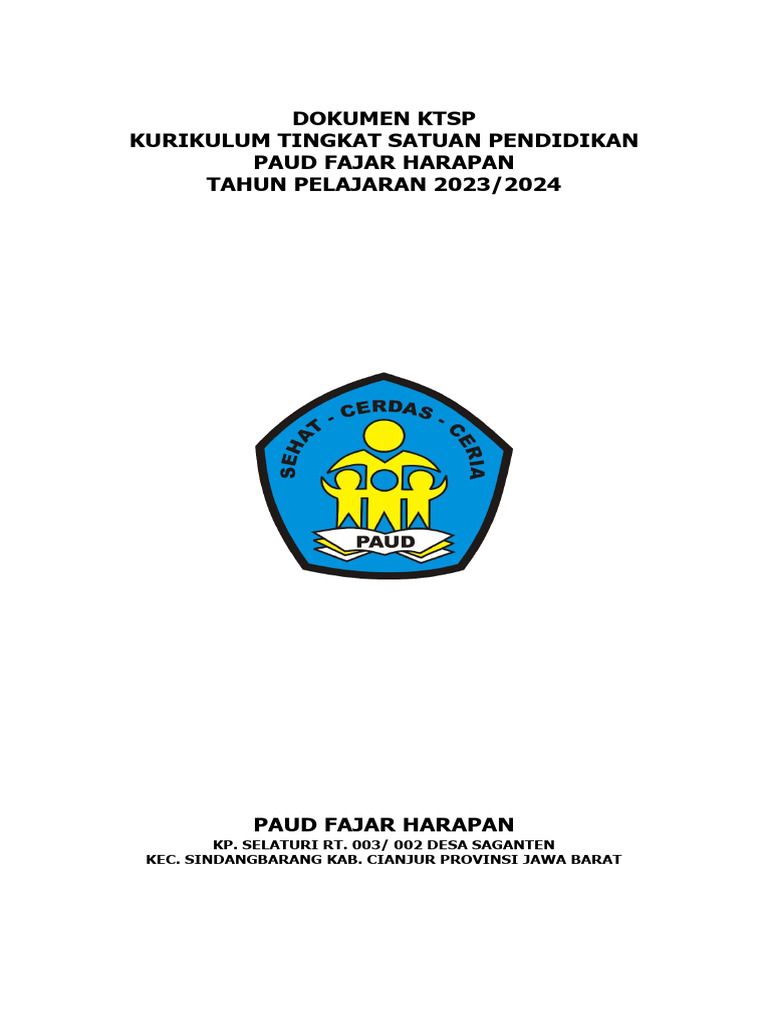 KTSP PAUD Fajar Harapan 2023/2024 | PDF