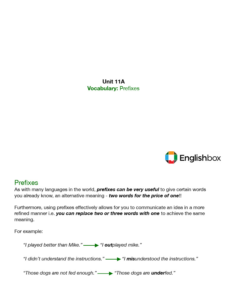 Lesson 31 Prefixes PDF | PDF | Syntax | Linguistics