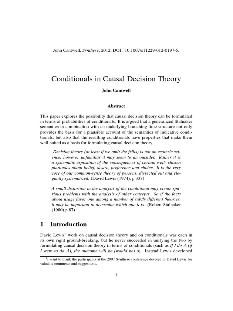 Conditionals in Causal Decision Theory | PDF | Causality | Truth