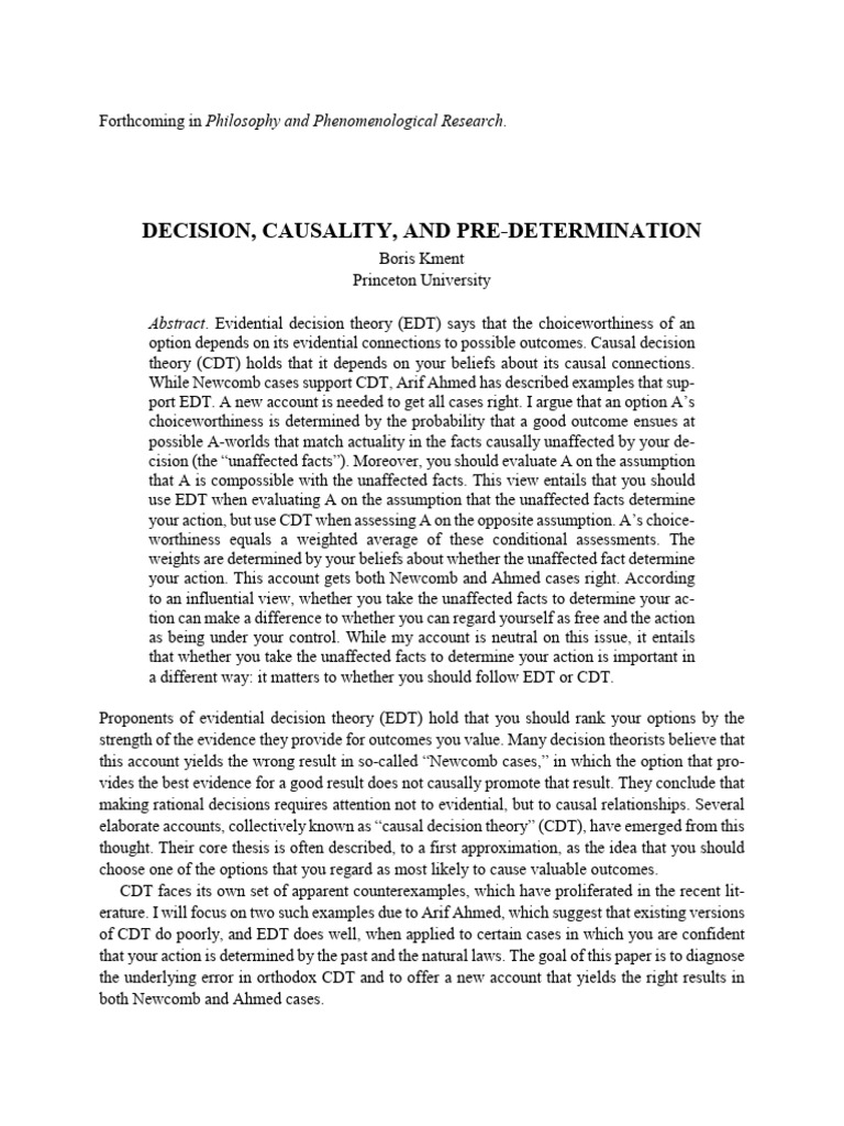 Decision Causality and Predetermination | PDF | Causality | Rationality
