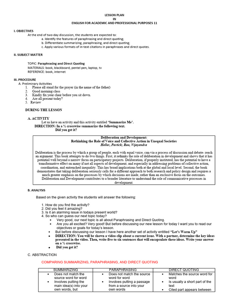 Lesson Plan 1ST Sem | PDF | Plagiarism | Citation
