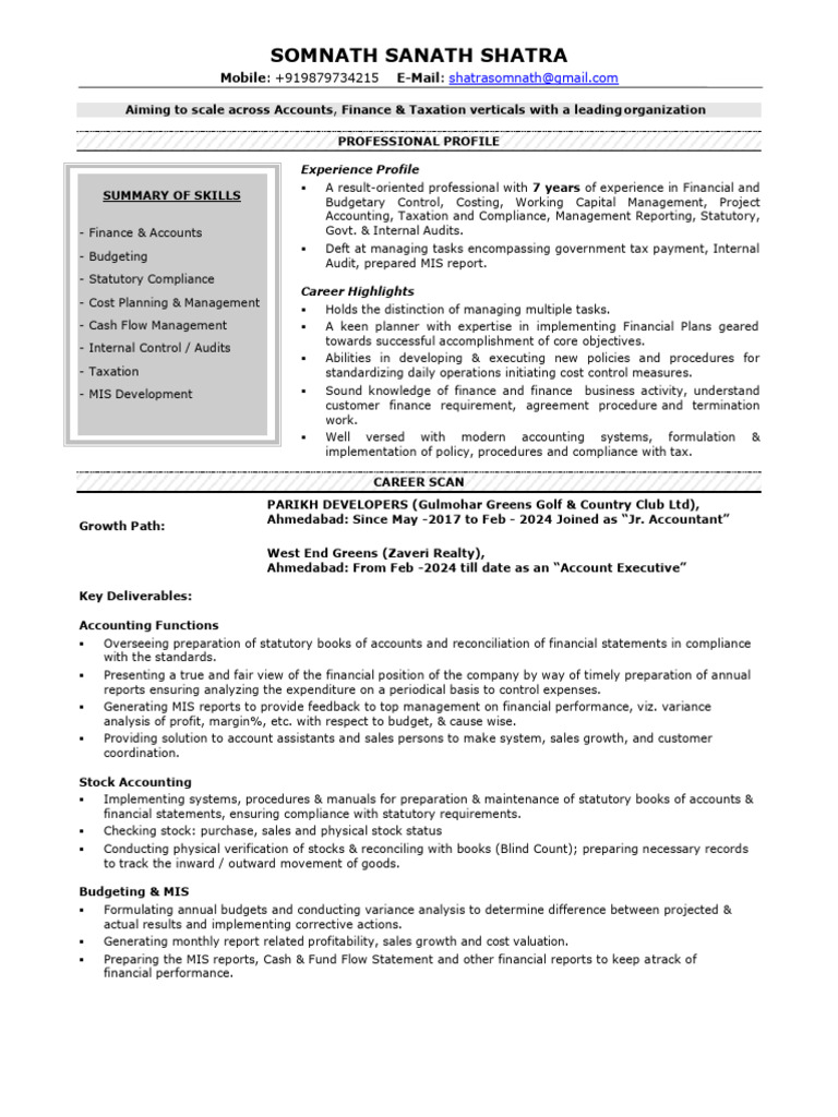 Resume Somnath Shat Ra | Download Free PDF | Audit | Taxes