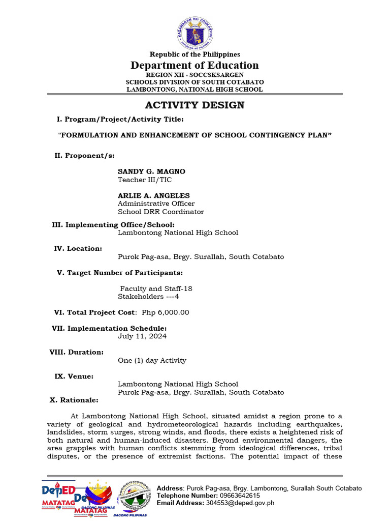 Activity DRRM - Contigency Planning | PDF | Risk | Emergency Management