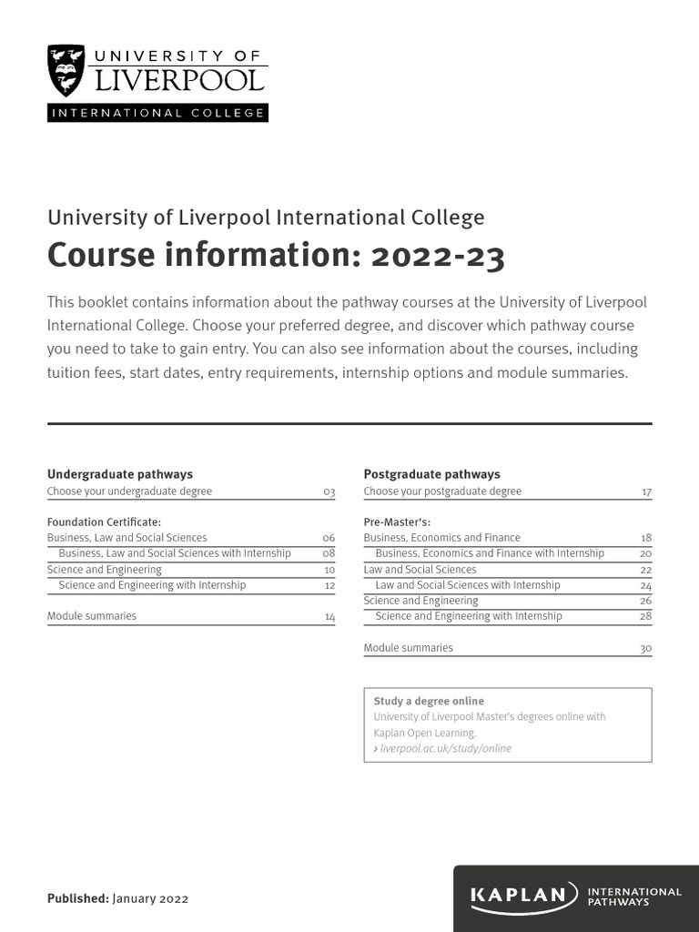 University of Liverpool International College Course Information 2022 ...