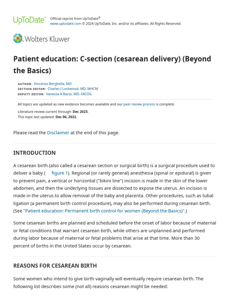 Patient Education - C-Section (Cesarean Delivery) (Beyond The Basics ...
