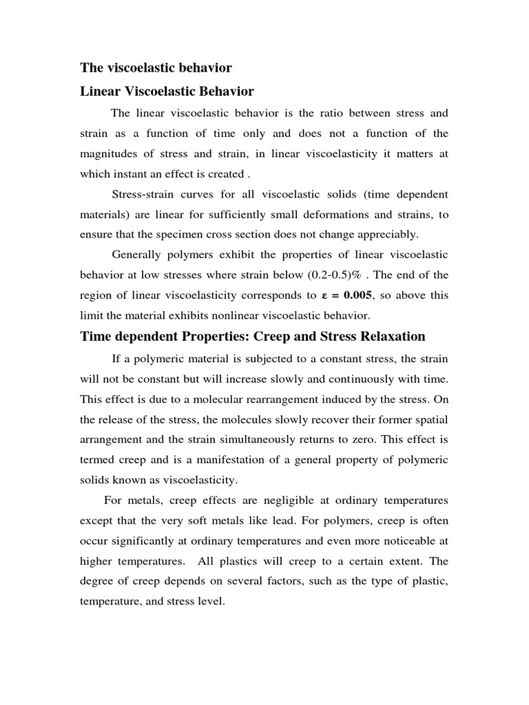 Linear Viscoelasticity in Polymers | PDF | Viscoelasticity | Deformation (Engineering)