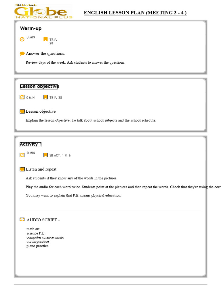 Unit 1, Lesson Plan, Meeting 3-4 | PDF