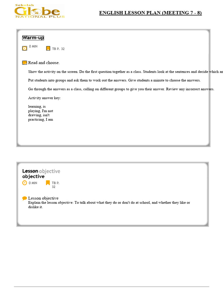 Unit 1, Lesson Plan, Meeting 7-8 | PDF | Learning | Cognition
