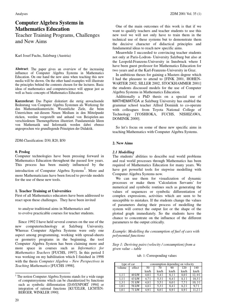 Teacher Training Programs, Challenges and New Aims: Computer Algebra ...