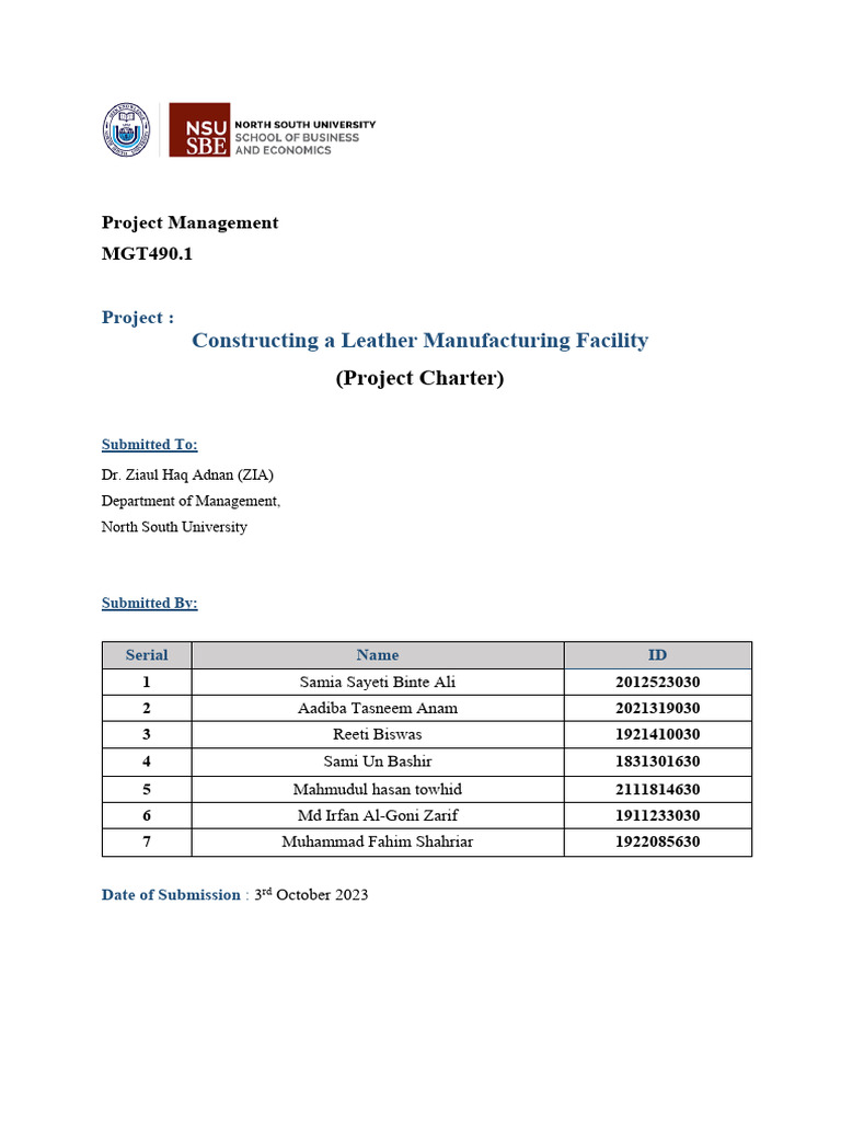 MGT 490 Project Charterupdatedfinal - Group 5 | PDF | Business | Economies