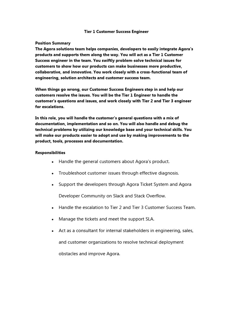 Tier 1 Customer Success Engineer Role | PDF | Computer Network ...