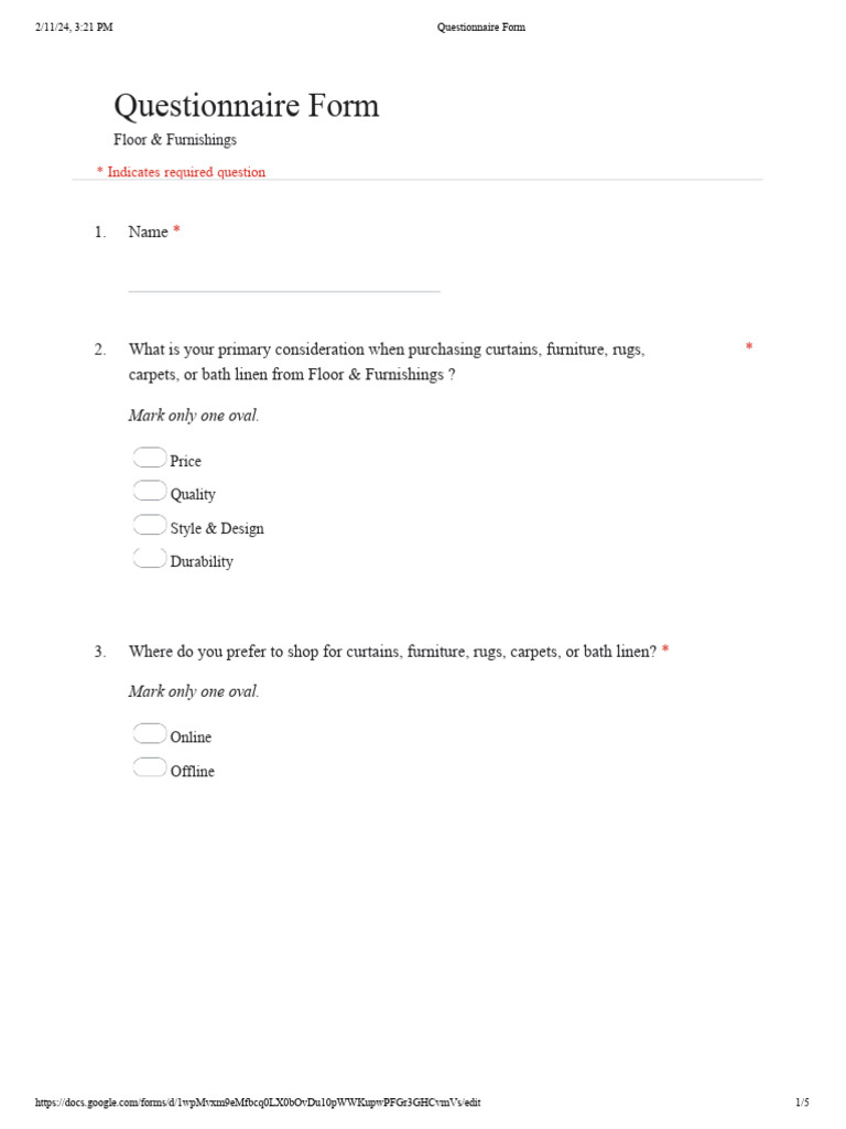 Questionnaire Form | PDF | Carpet | Interior Design