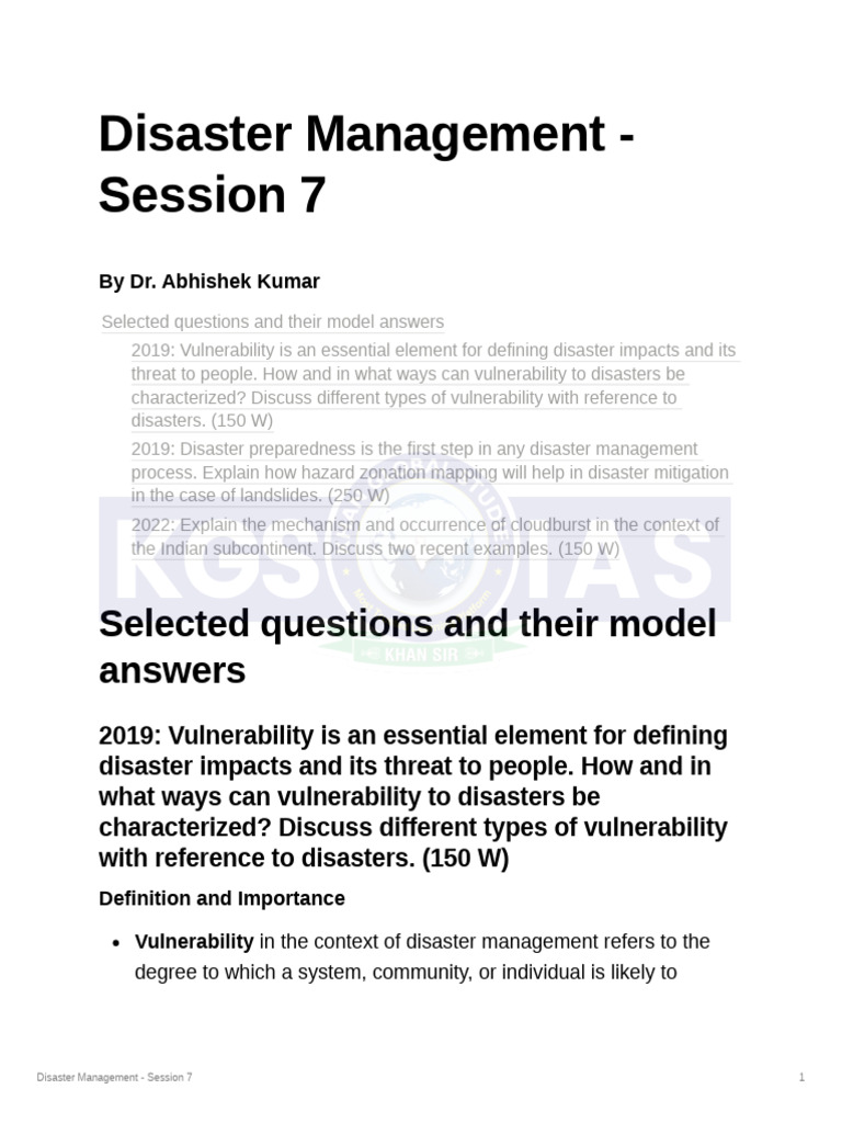 Disaster Management - Session 7 Notes | PDF | Natural Disasters ...