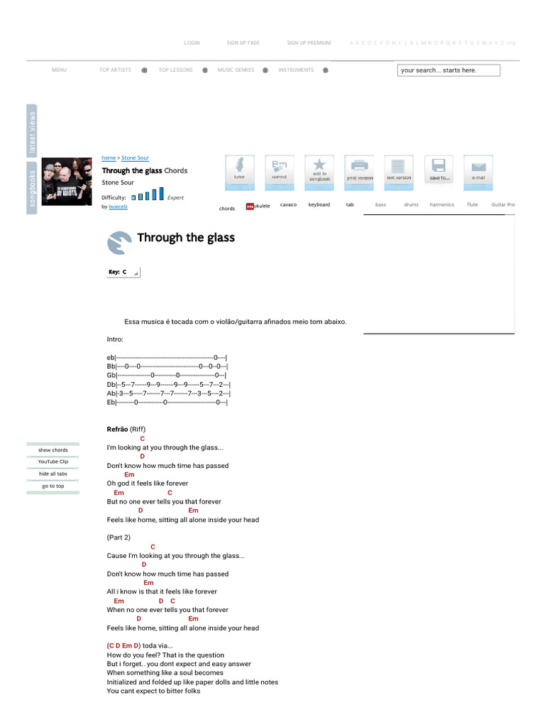 THROUGH THE GLASS Chords - Stone Sour E-Chords | Download Free PDF ...