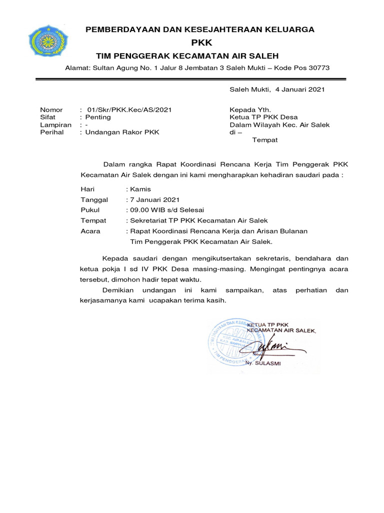 Contoh Undangan TP PKK | PDF