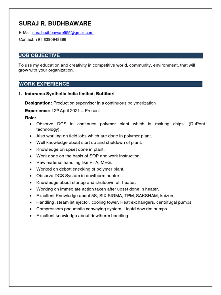 Suraj Resume.. | PDF | Materials | Secondary Sector Of The Economy
