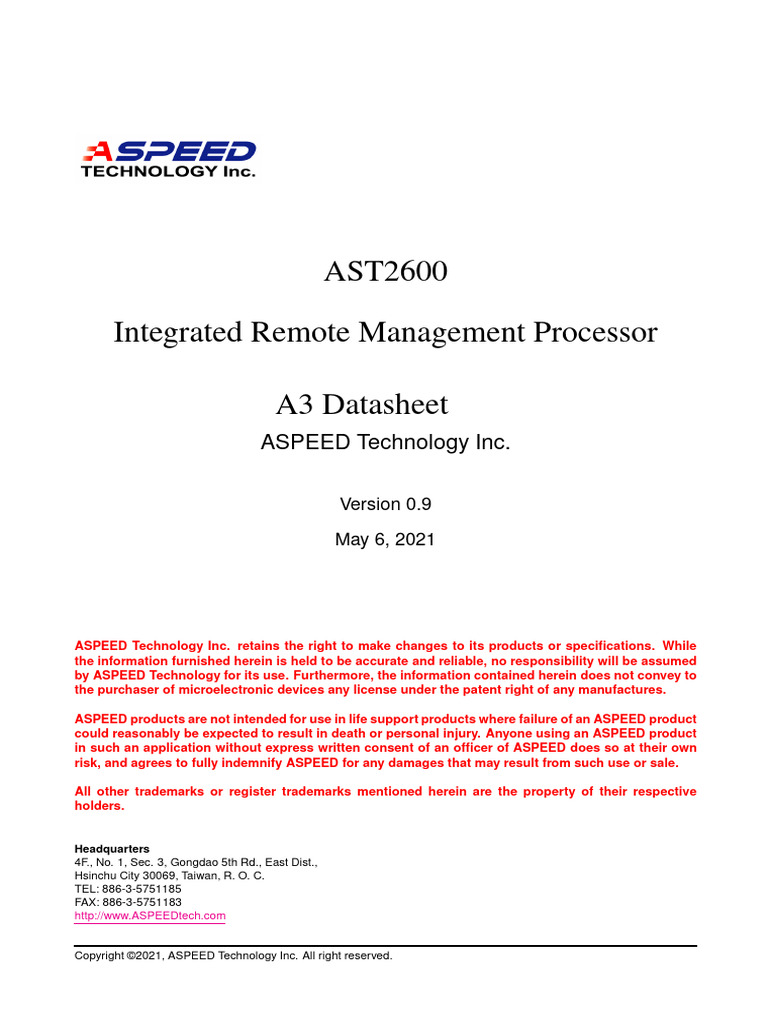 AST2600 Integrated Remote Management Processor A3 Datasheet: ASPEED ...