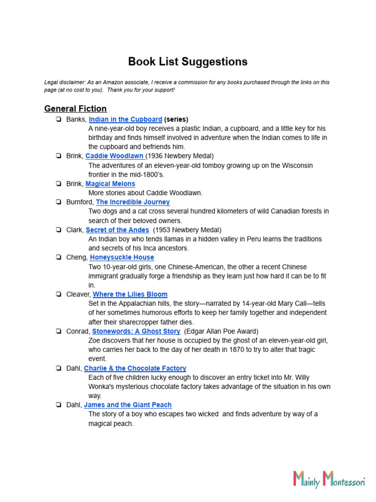 Hub Book List - Upper Elementary Reading List | PDF | The Lord Of The ...