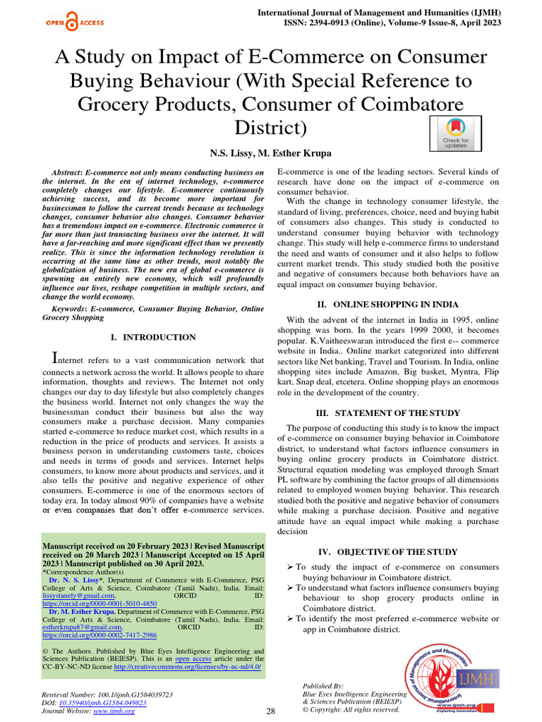 A Study On Impact of E-Commerce On Consumer Buying Behaviour (With Special Reference To Grocery ...
