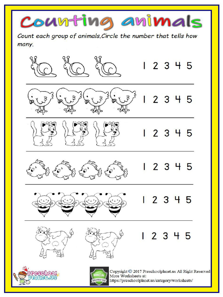Animal Count Worksheet | PDF