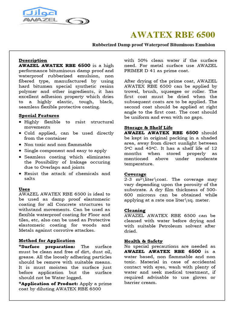 Awazel AWATEX RBE 6500 Rubberized Damp Proof Waterproof Bituminous ...