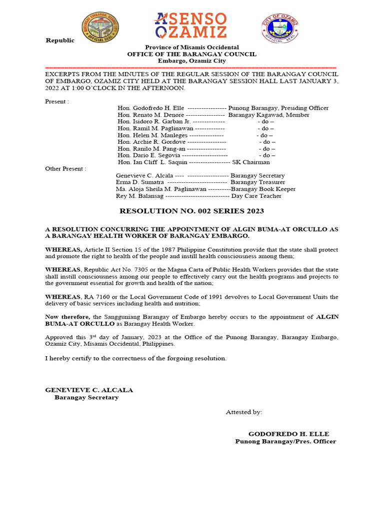 Appointment of Barangay Health Worker | PDF | Philippines