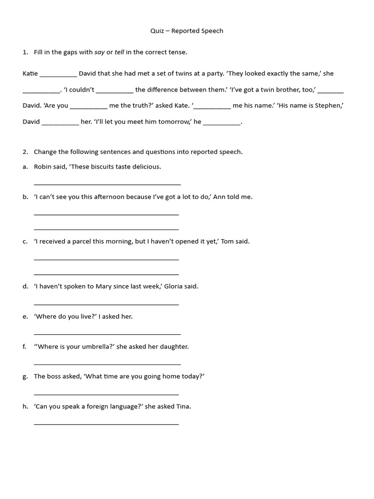 Reported Speech Quiz | PDF