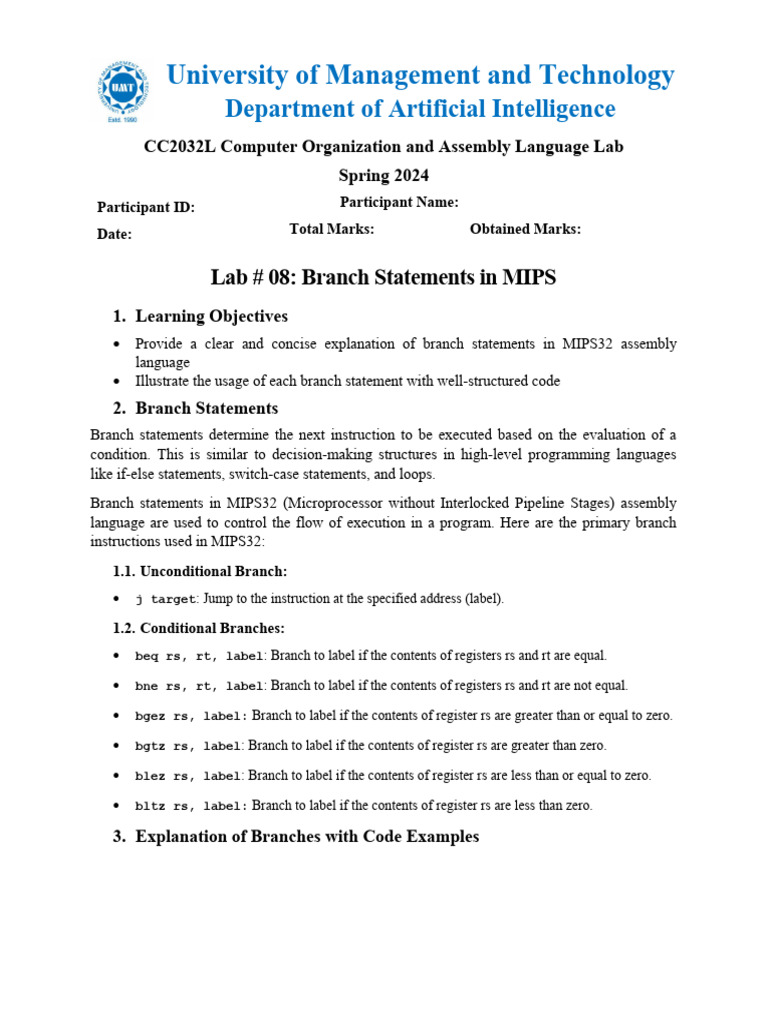 CC2032 COAL Lab # 08 | PDF | Software Engineering | Computer Architecture CC2032 COAL Lab # 08 | PDF | Software Engineering | Computer Architecture