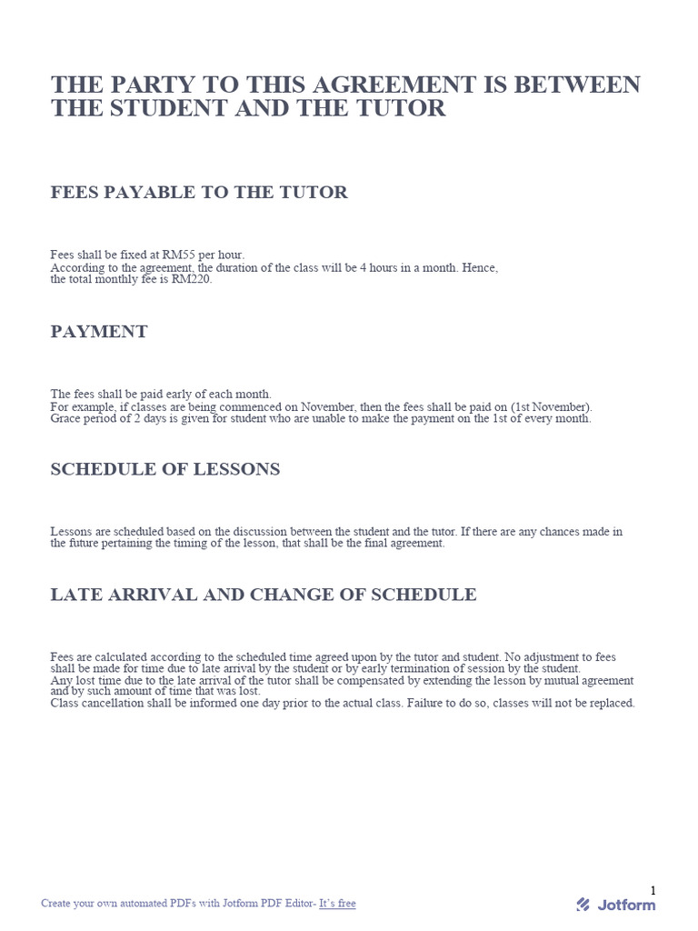 Tutoring Contract | PDF | Business Law | Payments