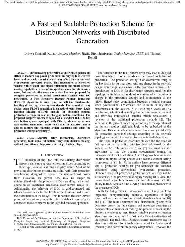 A Fast and Scalable Protection Scheme For Distribution Networks With Distributed Generation ...