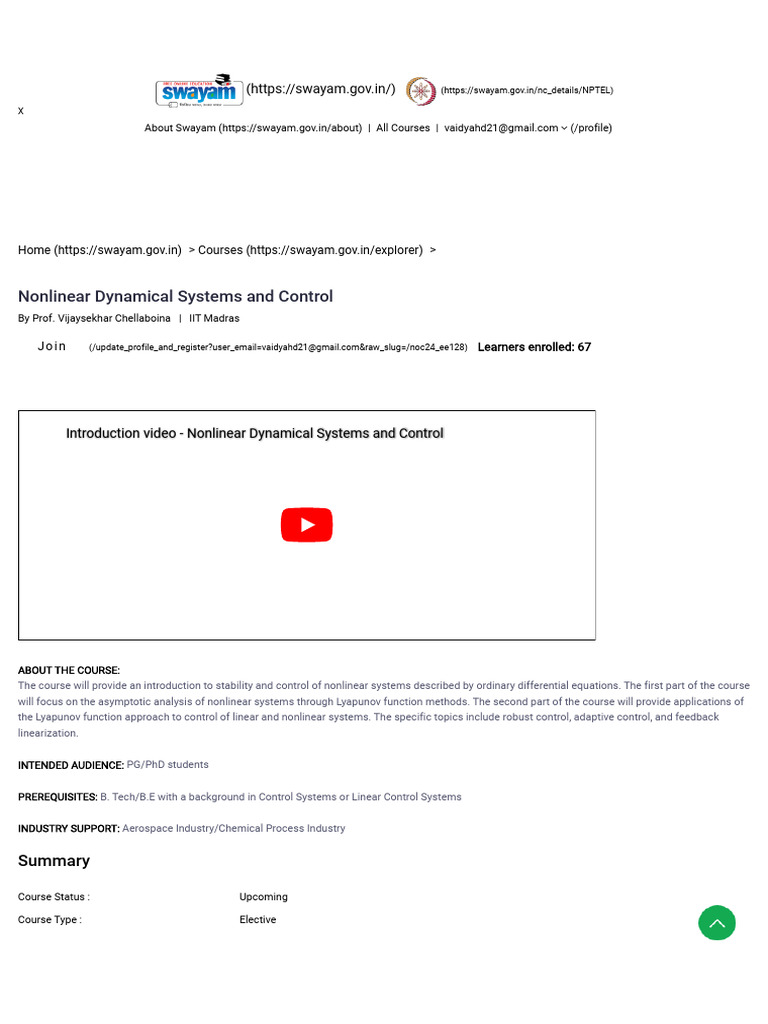 Nonlinear Dynamical Systems and Control - Course | PDF | Stability ...